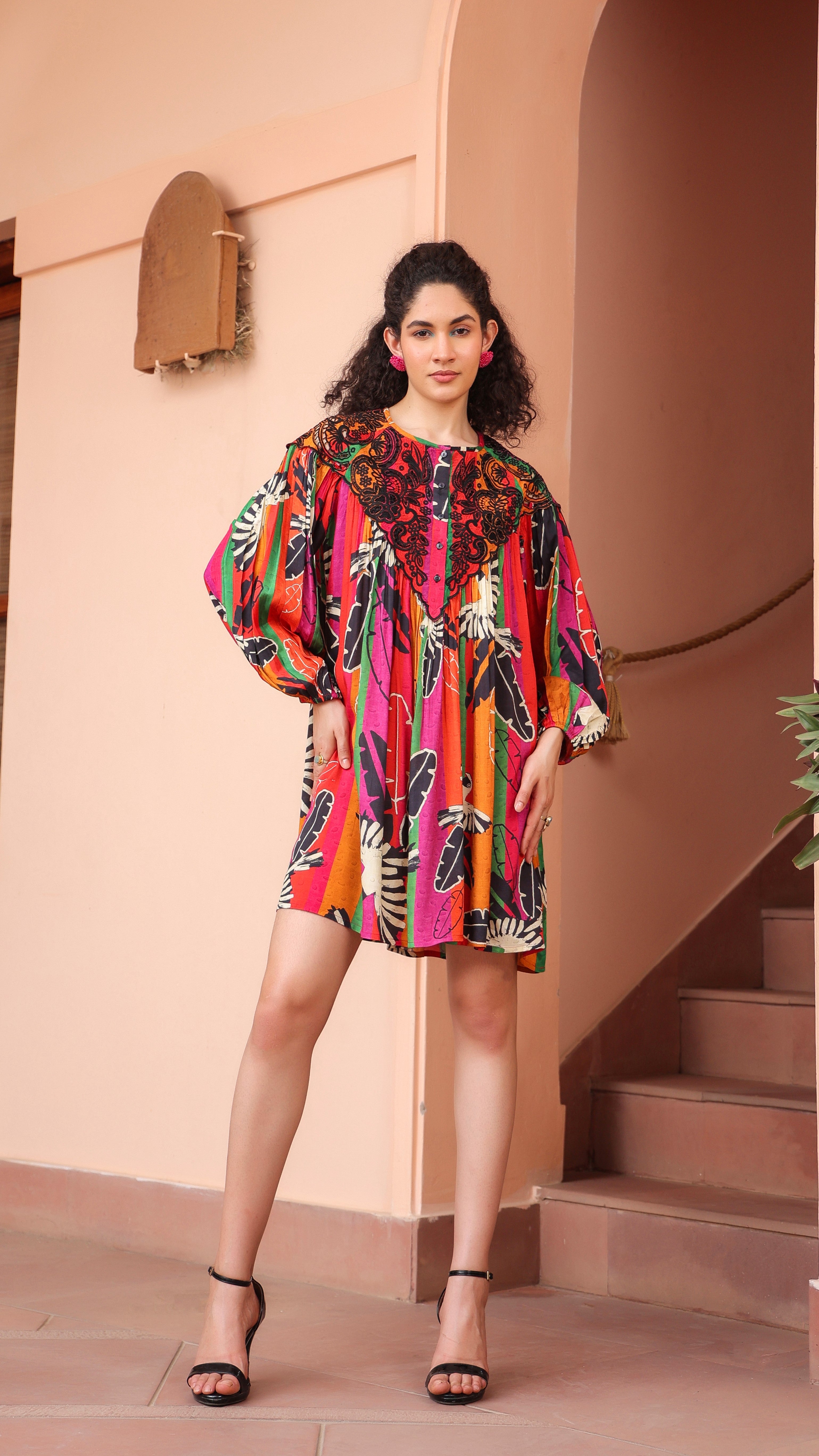 Women Viscose Shantoon Cut Work Embroidery And Beads Work Mini Dress – Nyaro